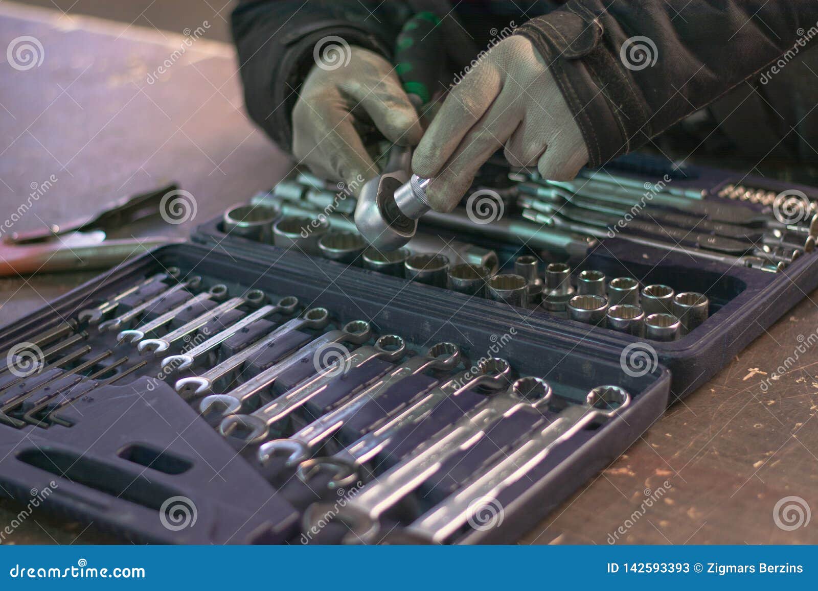 Workshop Worker Using Wrench from Wrench Set Stock Image - Image of ...