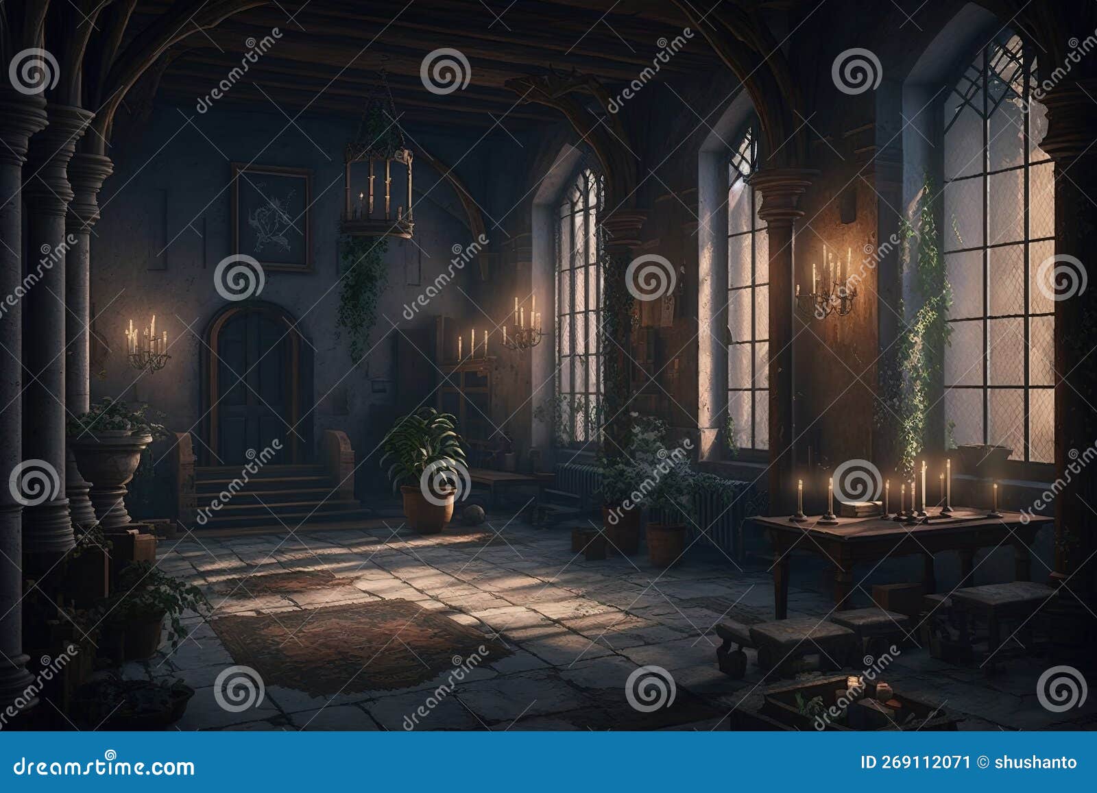 Workshops in a Castle Outer Bailey Stock Illustration - Illustration of ...