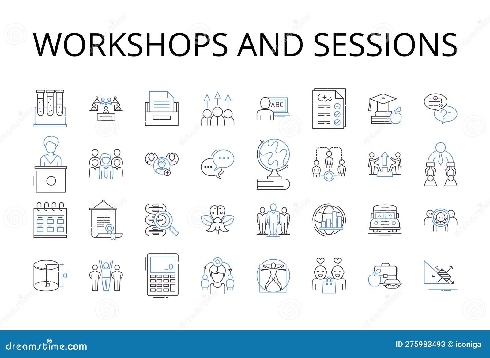 Workshops and Sessions Line Icons Collection. Seminars and Lectures ...