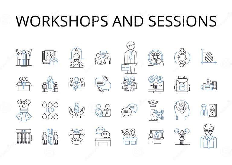 Workshops and Sessions Line Icons Collection. Seminars and Lectures ...