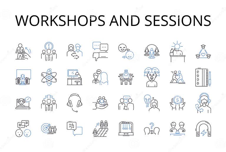 Workshops and Sessions Line Icons Collection. Seminars and Lectures ...