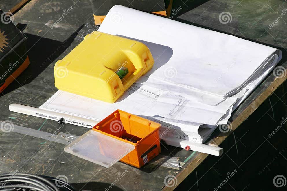 Worksite Blueprints Plans stock photo. Image of equipment - 229904