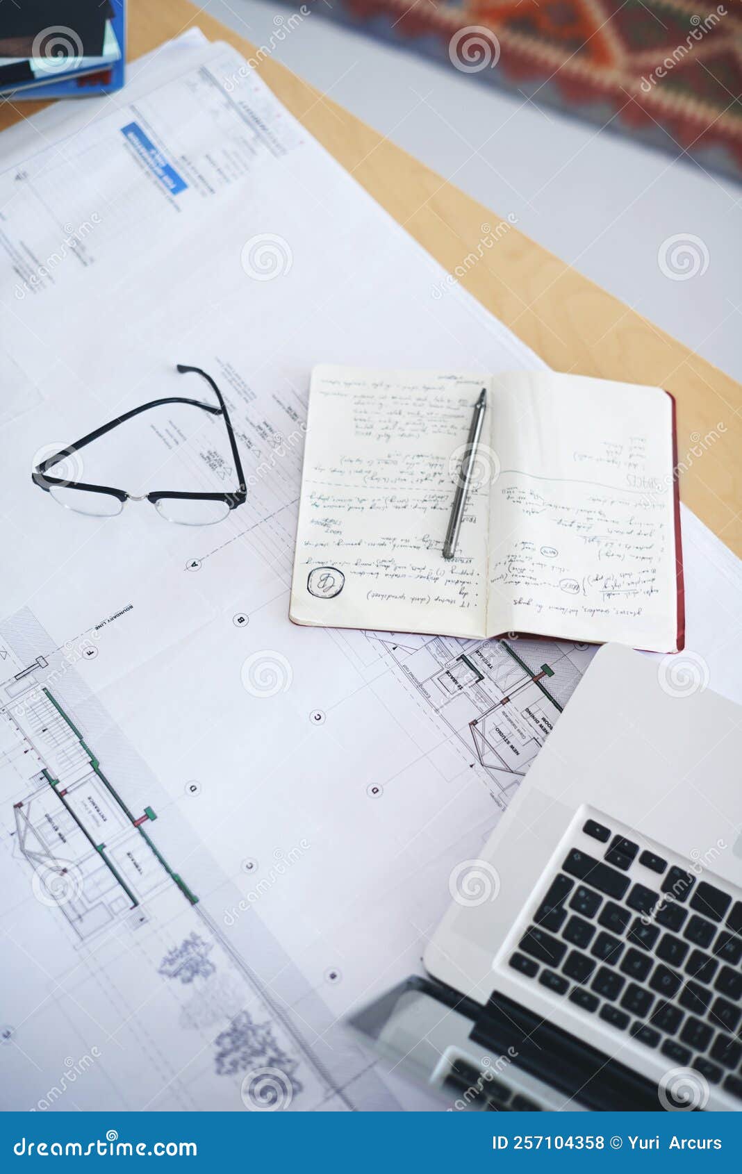 The Workspace of an Architect. a Busy Work Desk. Stock Photo - Image of ...