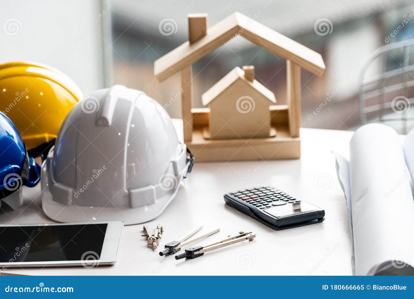 Workspace of Architect and Engineer Construction Stock Image - Image of ...