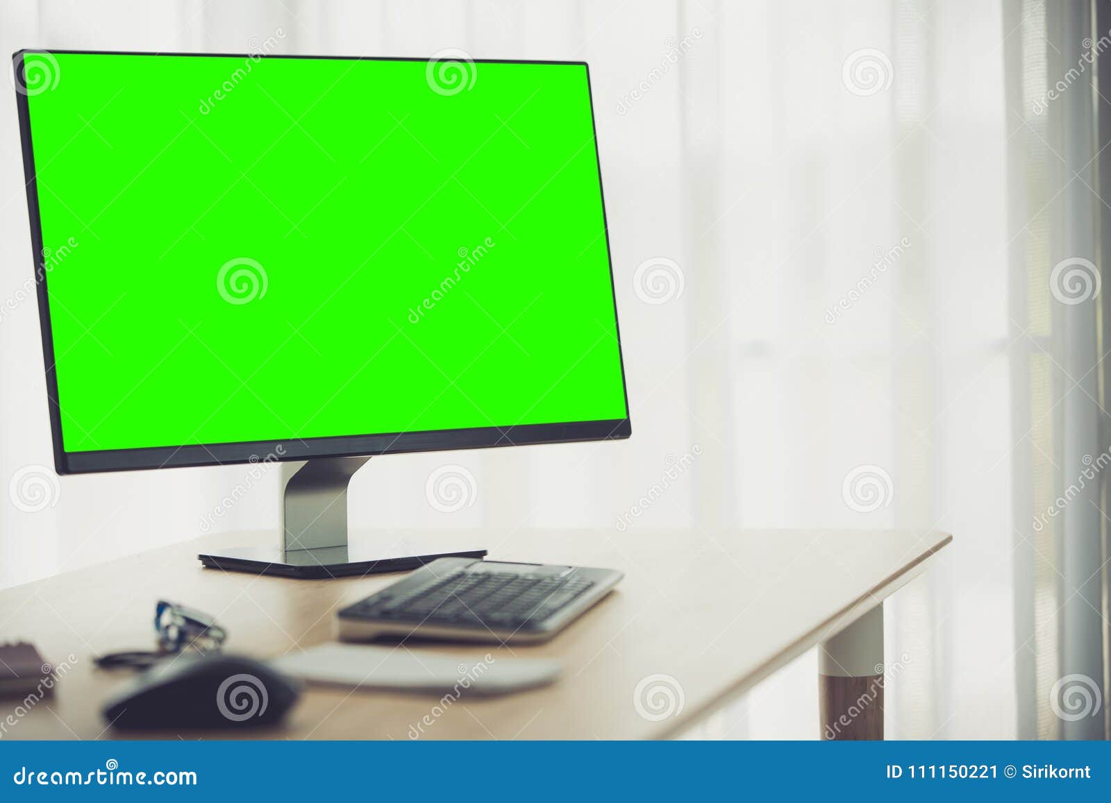 Workspace Background with Desktop Pc and Office Accessories . Stock ...