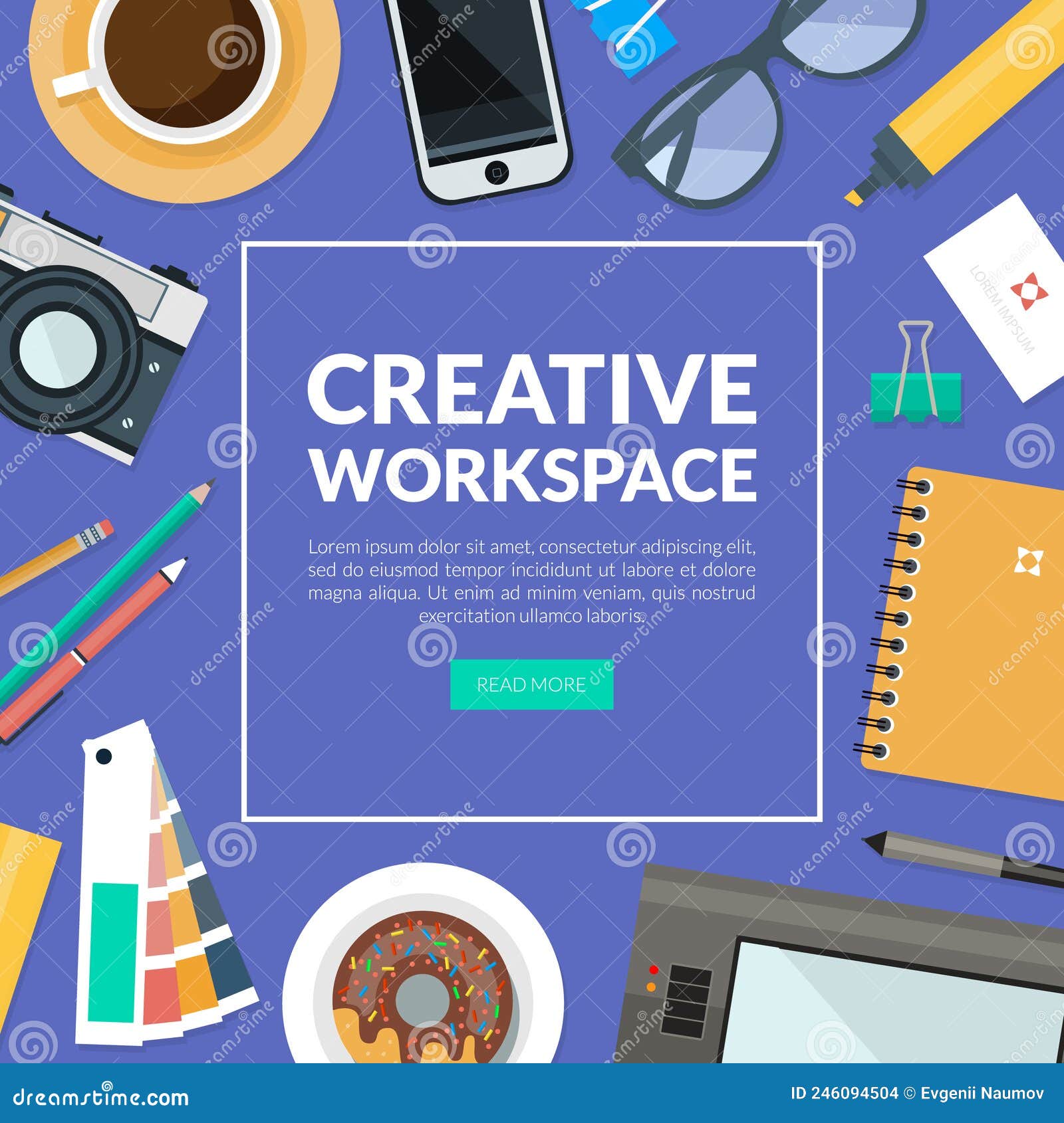 Workspace Banner with Objects Rested on Desk Top View of Table Vector ...