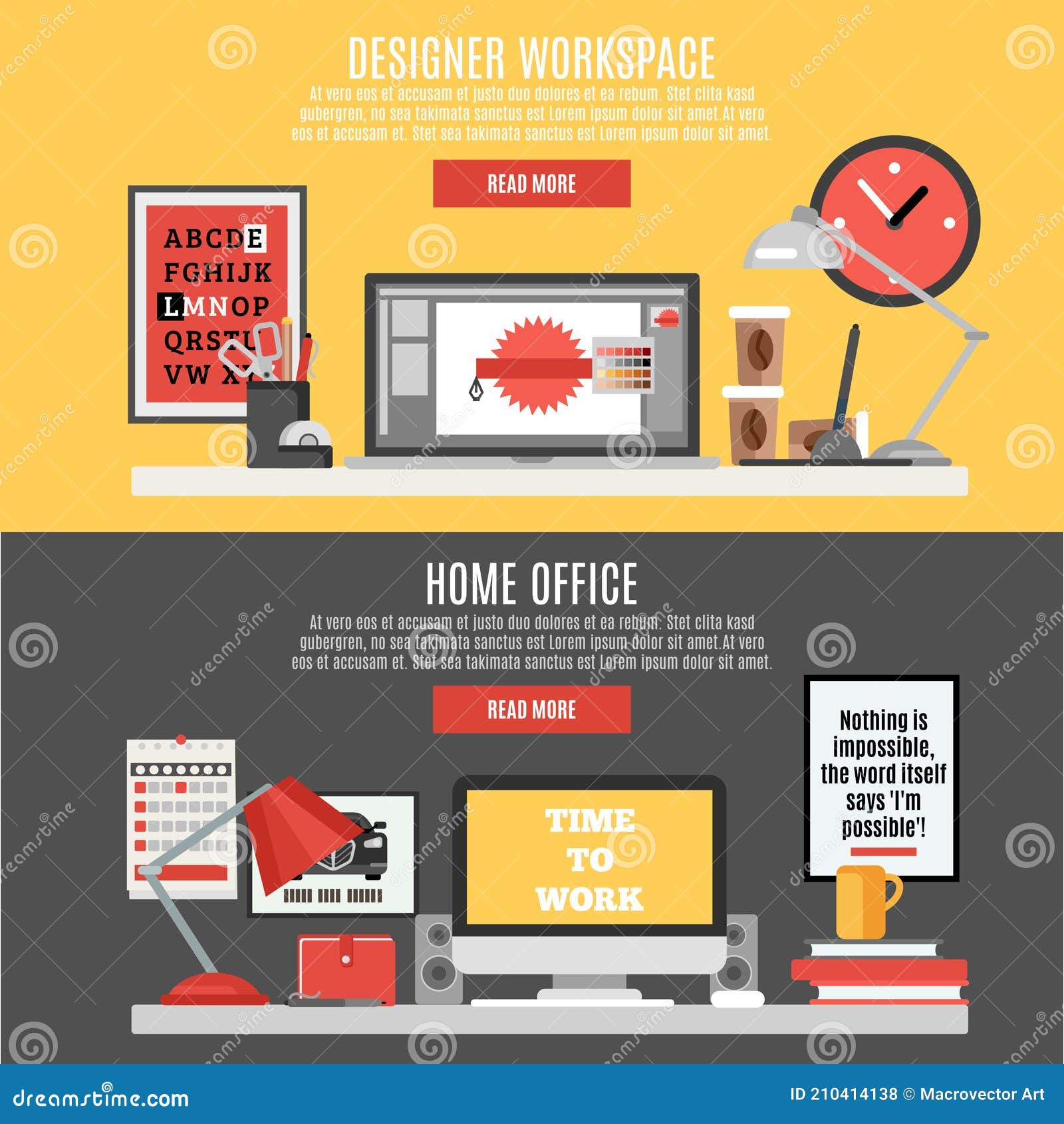 Workspace Banner Set stock vector. Illustration of computer - 210414138