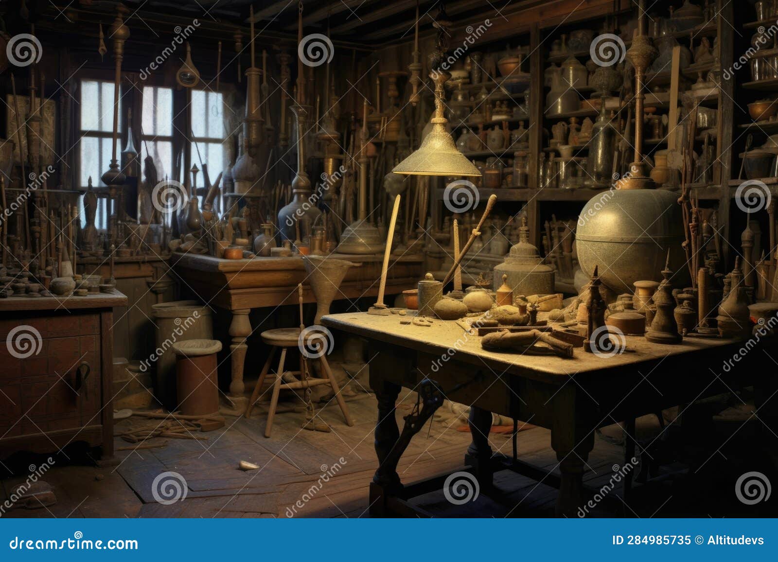 Workspace with Bell-making Tools and Equipment Stock Illustration ...