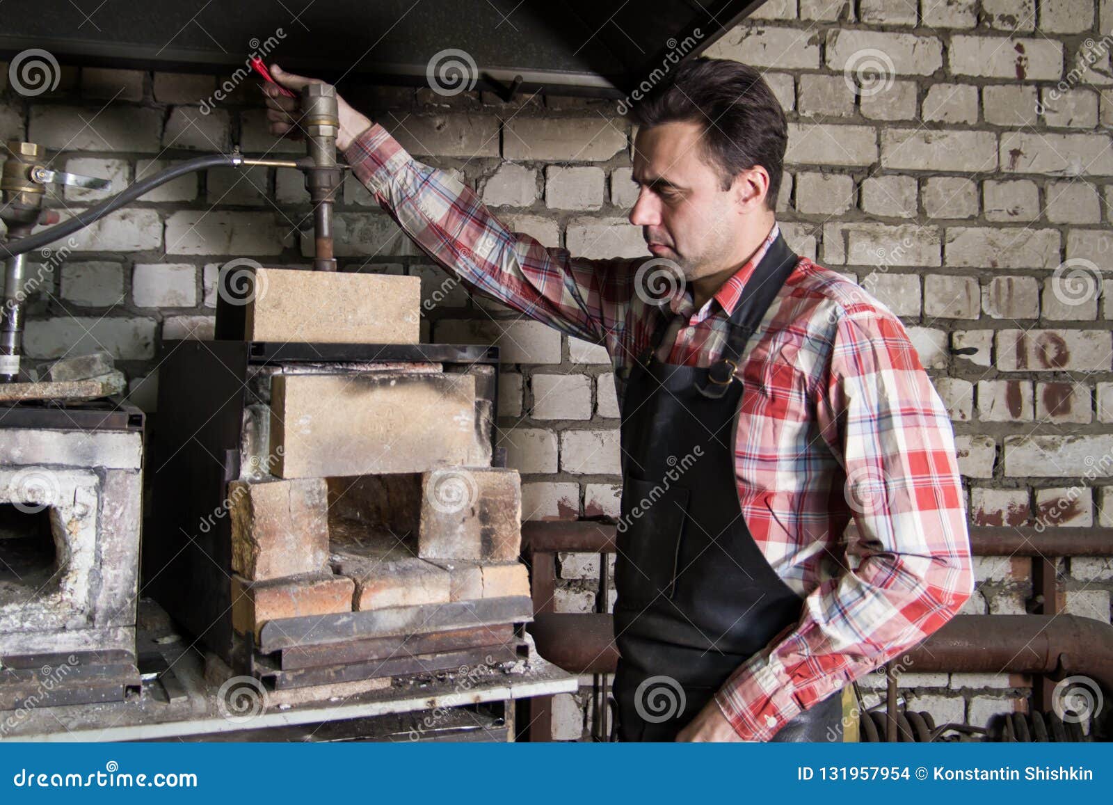 Workspace of Blacksmith. Blacksmith Working with Oven in a Forge Stock ...