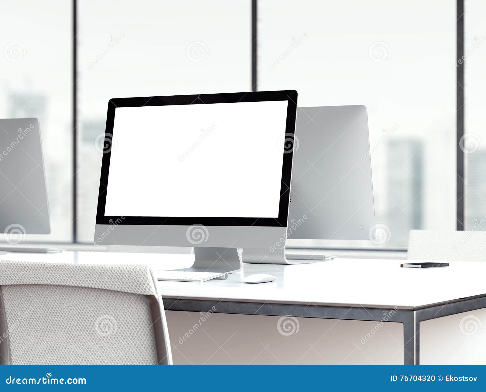 Workspace with Blank Monitor Screen. 3d Rendering Stock Photo - Image ...