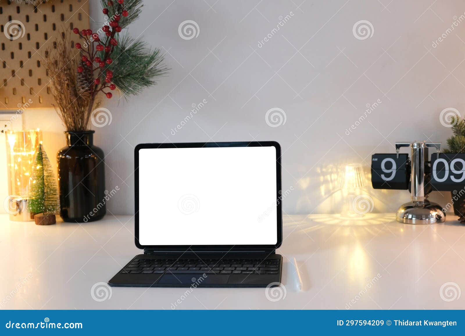 Workspace with Blank Screen Computer Laptop Putting on Desk Stock Image ...