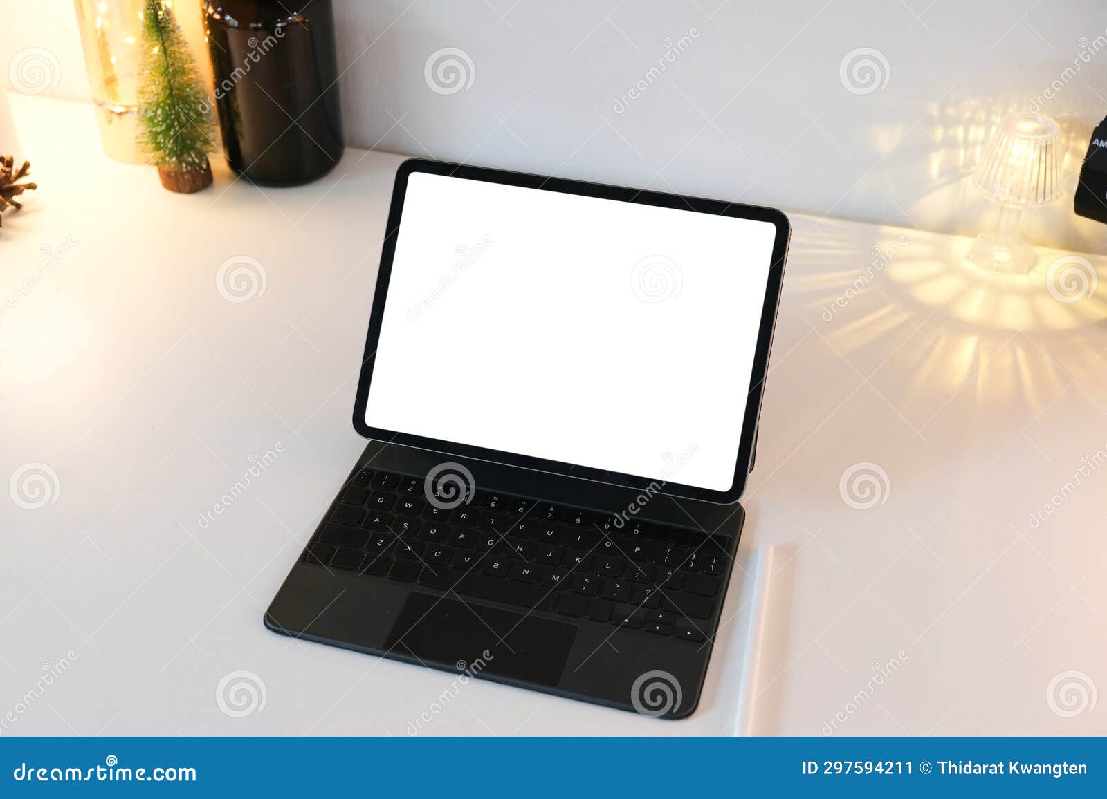 Workspace with Blank Screen Computer Laptop Putting on Desk Stock Image ...