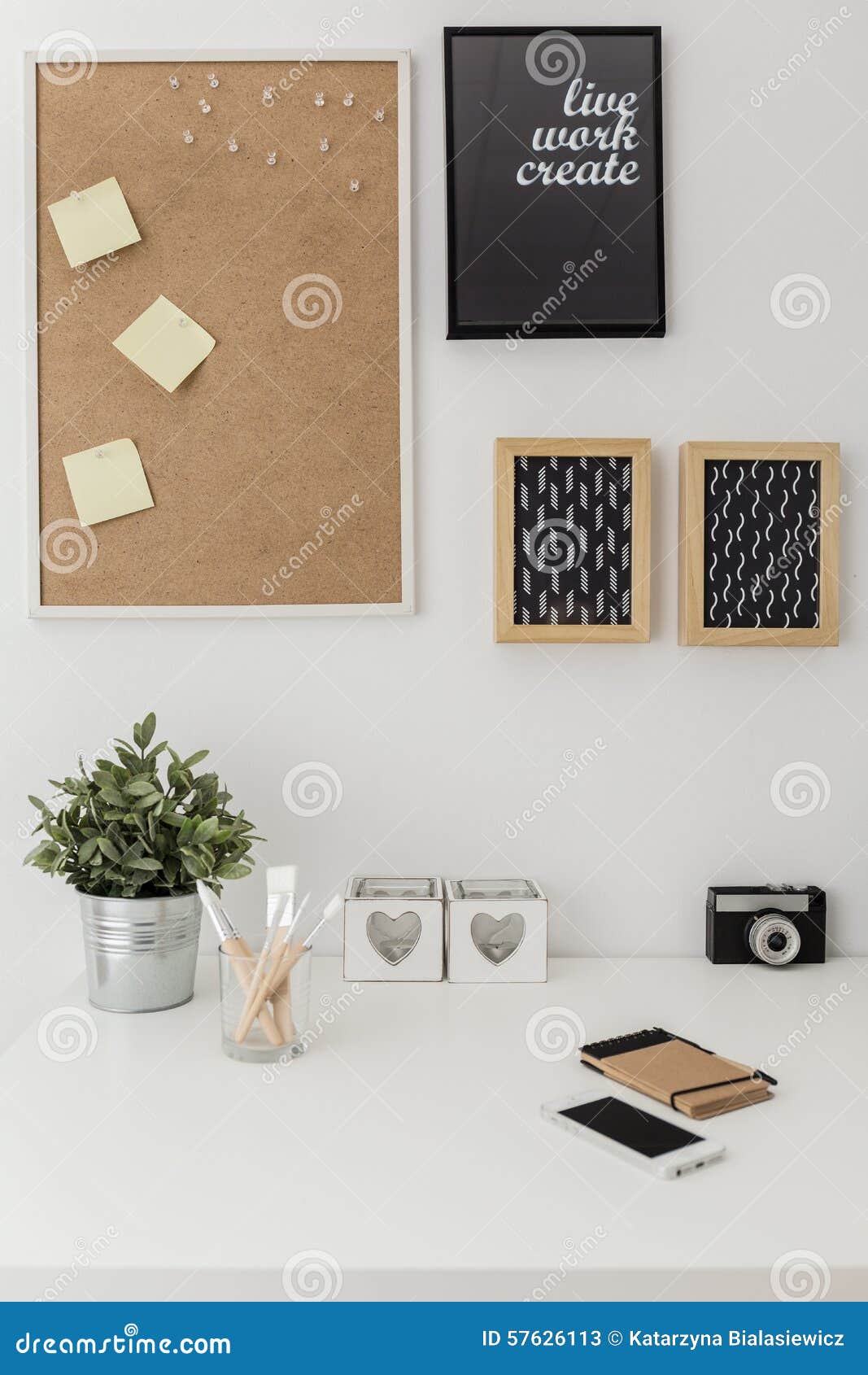 Workspace with Bulletin Board Stock Image - Image of desk, minimalism ...