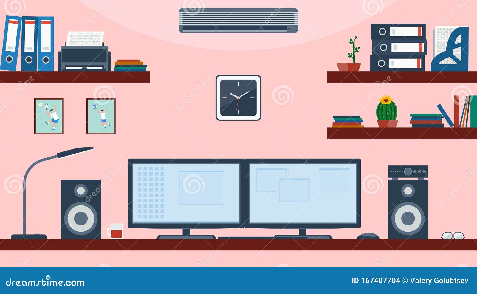 Workspace for Business. Creative Office Space Vector with Display on ...