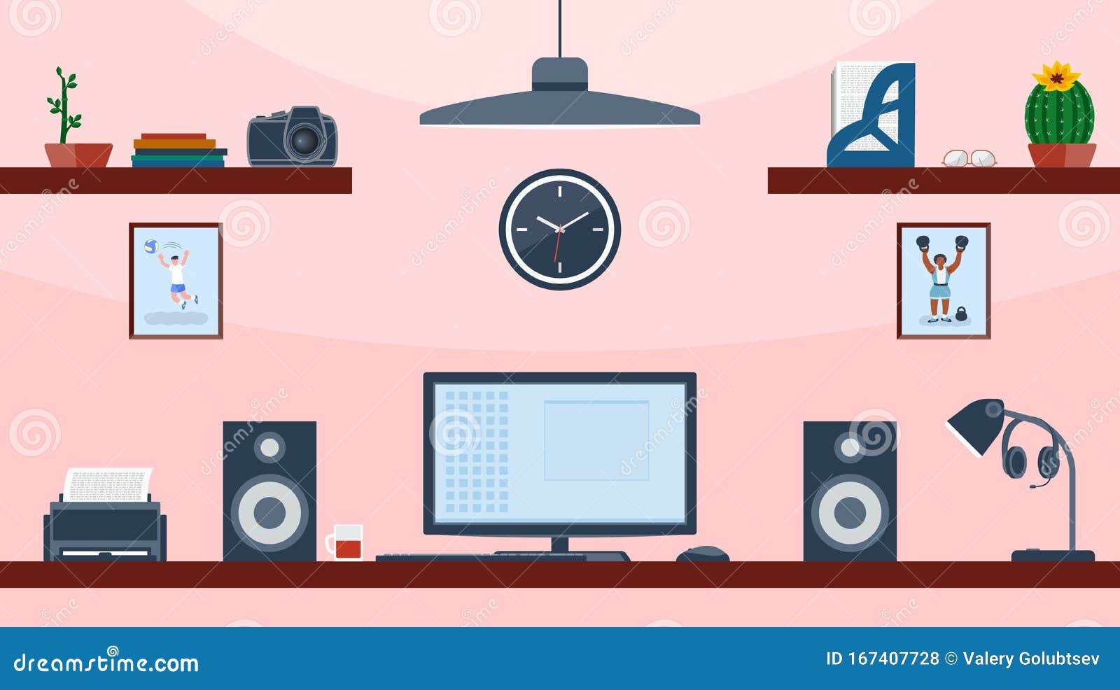 Workspace for Business. Creative Office Space Vector with Display on ...