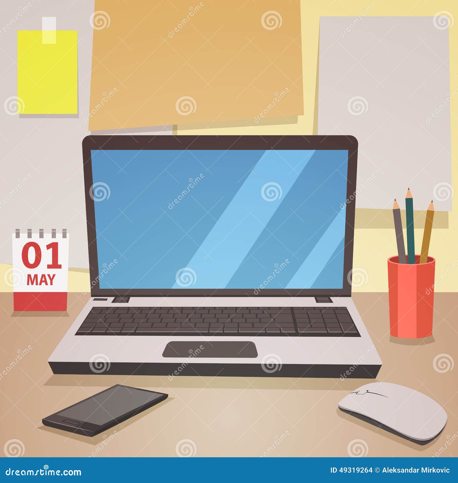 Workspace stock vector. Illustration of pencil, internet - 49319264