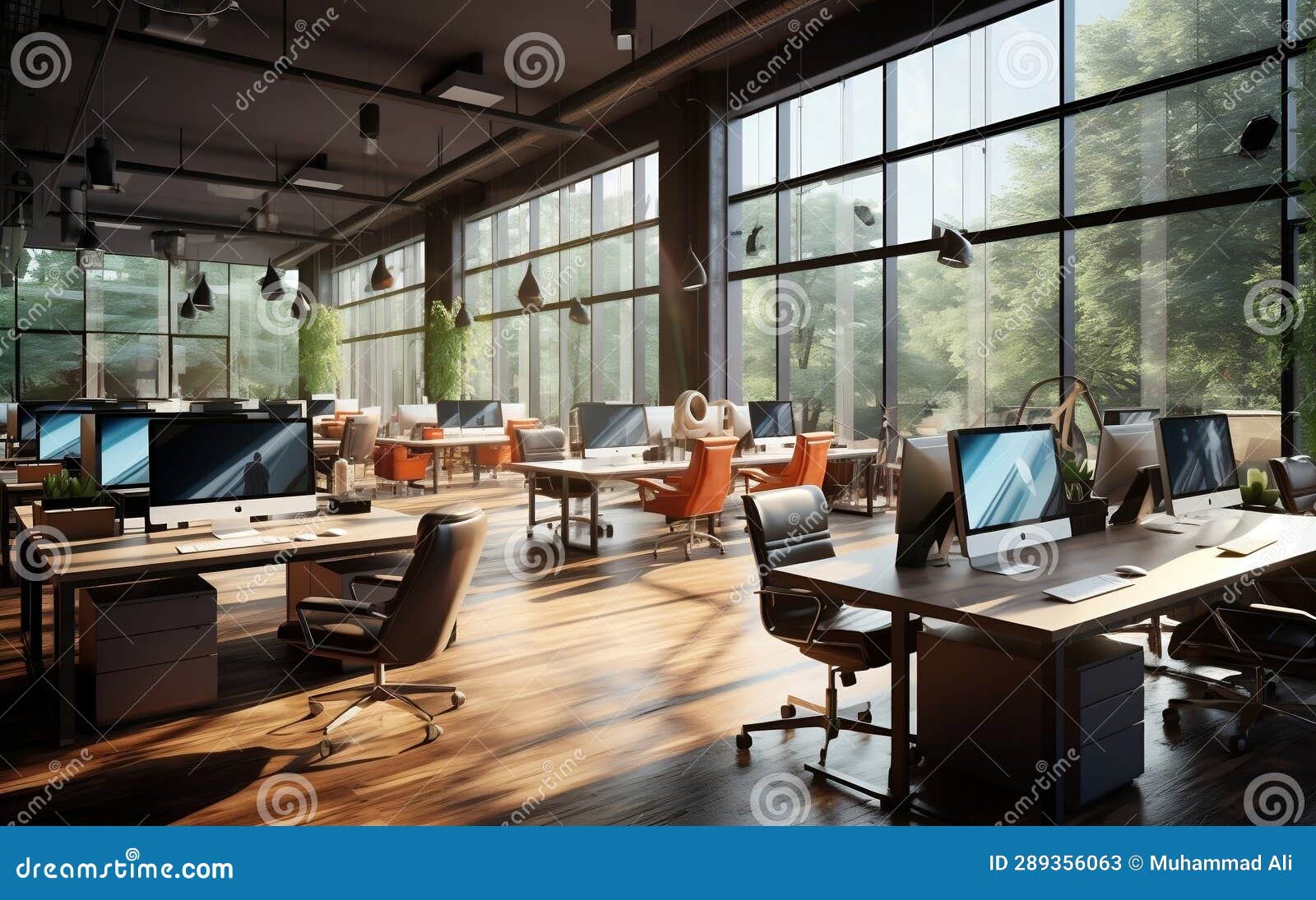 Workspace Comfort Open Office Design with Desks for All. Generative AI ...