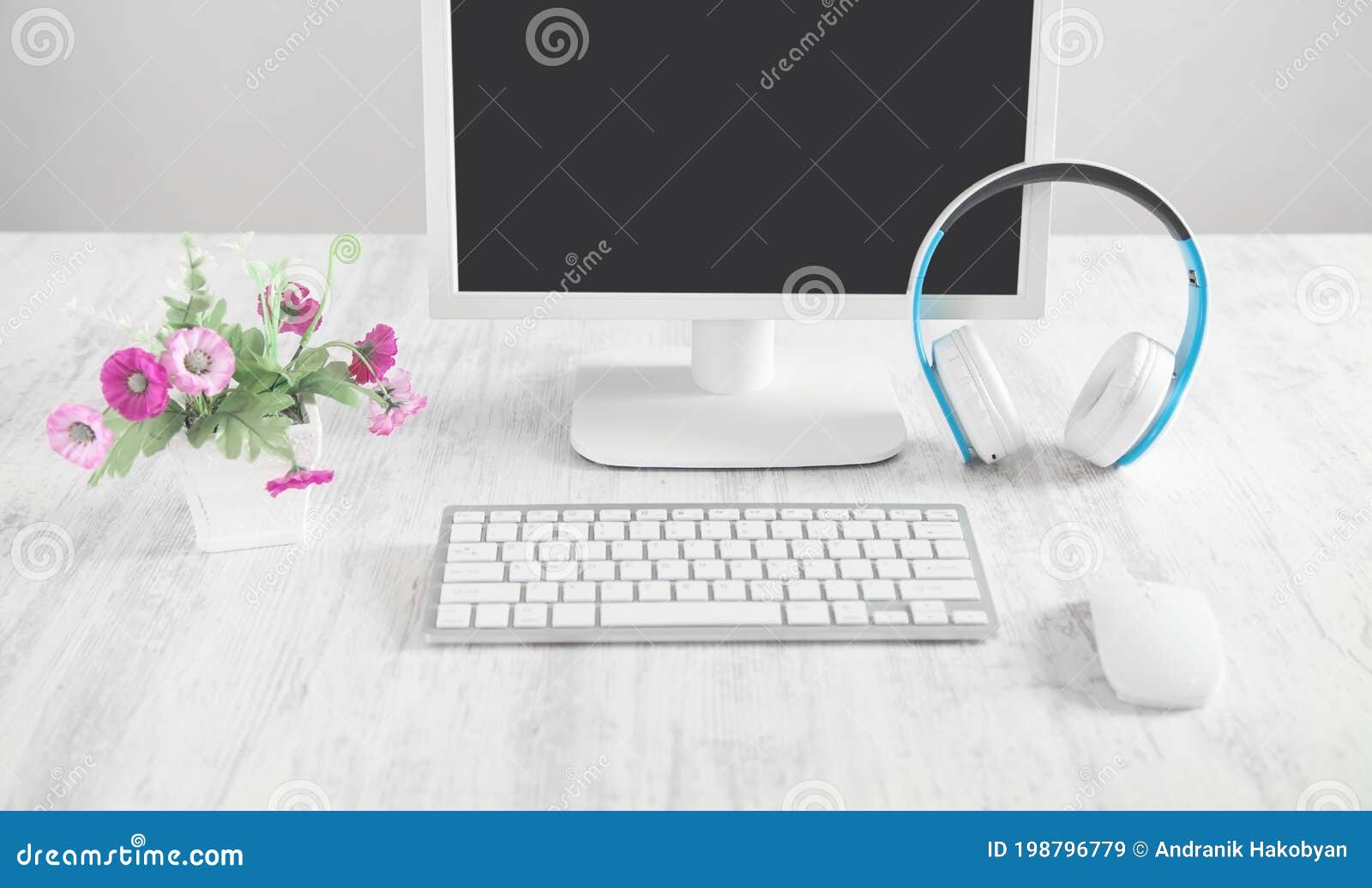 Workspace with Computer. Desk Work Concept Stock Image - Image of white ...