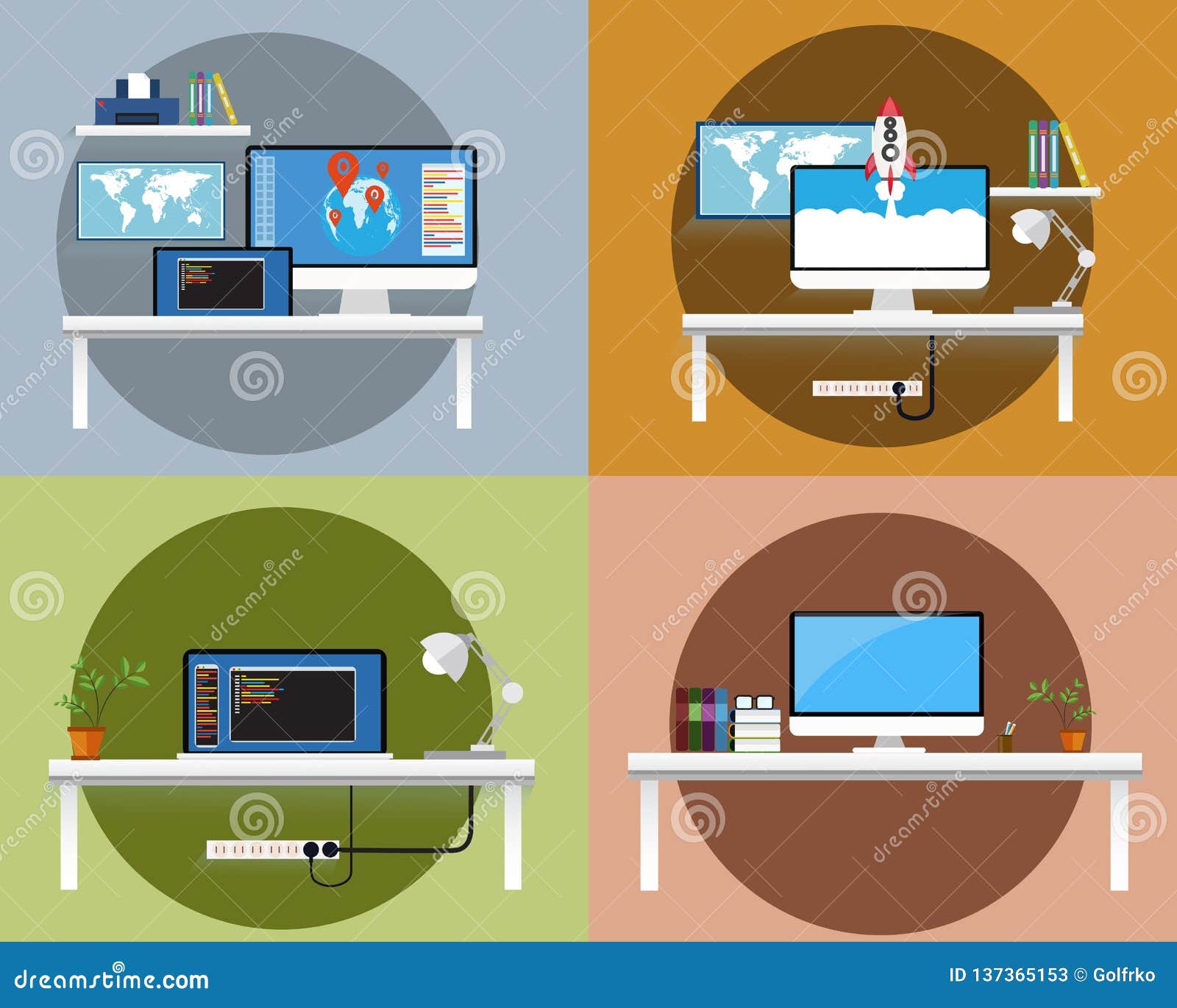 Workspace Computer and Desk for Working Stock Illustration ...