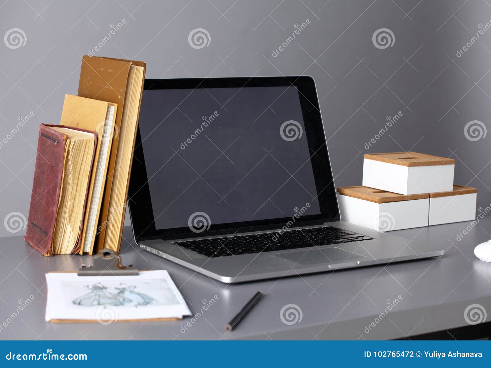 Workspace with Computer and Documents in Office Stock Photo - Image of ...