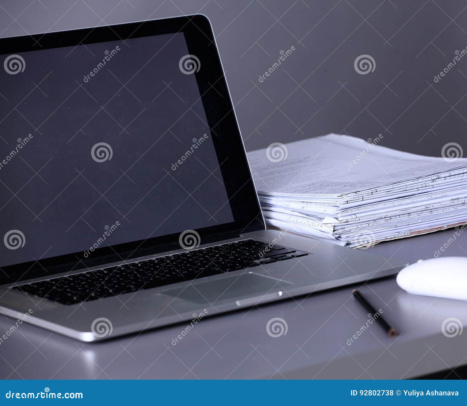Workspace with Computer and Documents in Office Stock Photo - Image of ...