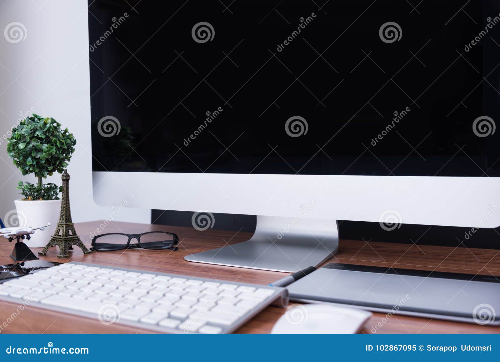Workspace with Blank Screen Stock Image - Image of equipment, design ...