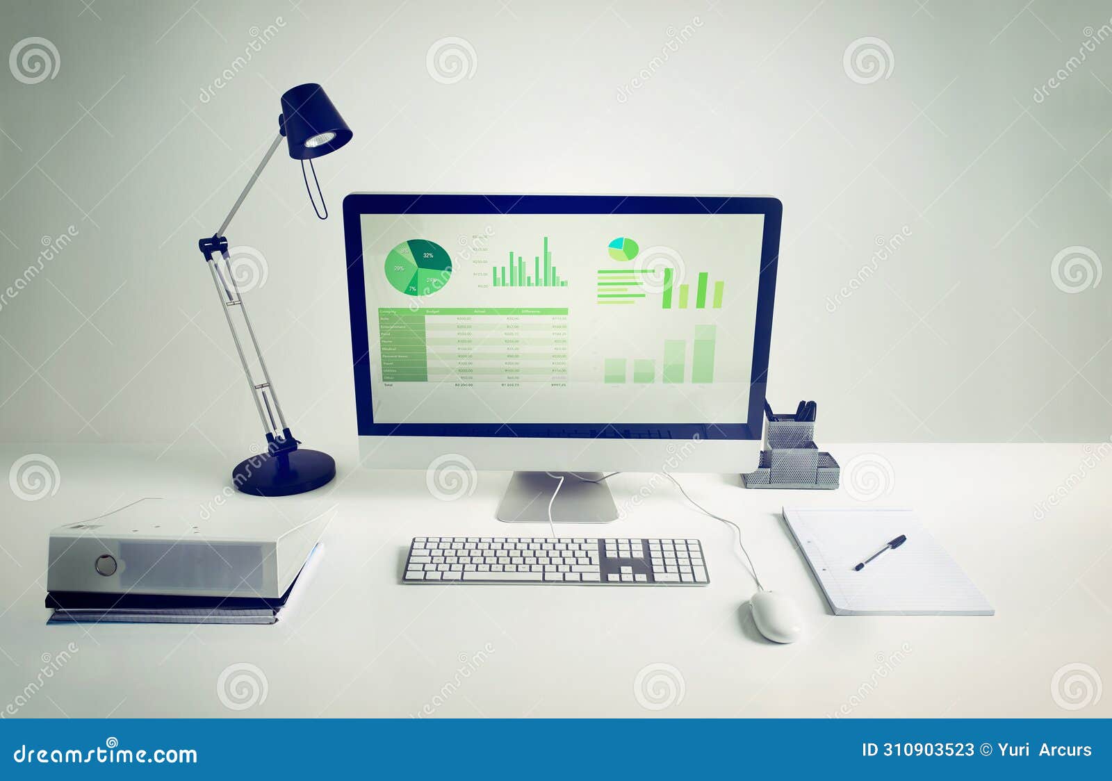 Workspace, Computer Screen and Notebook in Room with Light for Remote ...