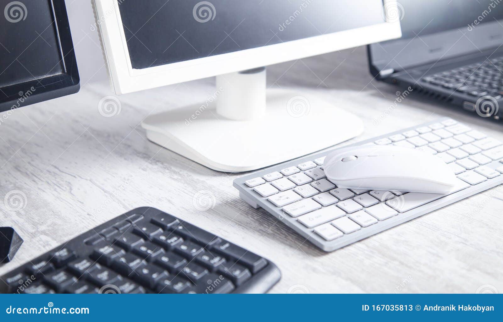Workspace with Computers. Desk Work Concept Stock Image - Image of ...