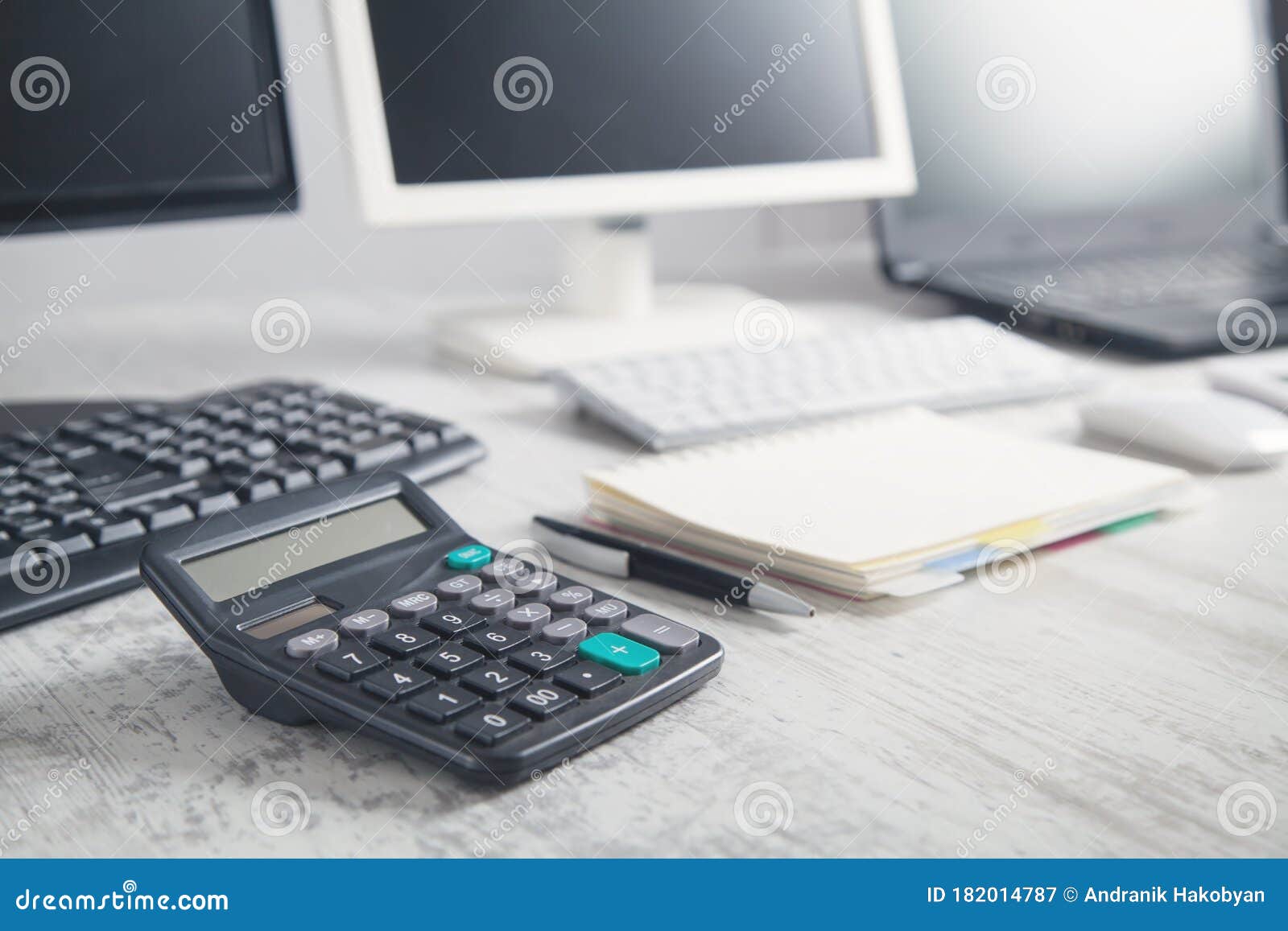 Workspace with Computers. Desk Work Concept Stock Image - Image of ...