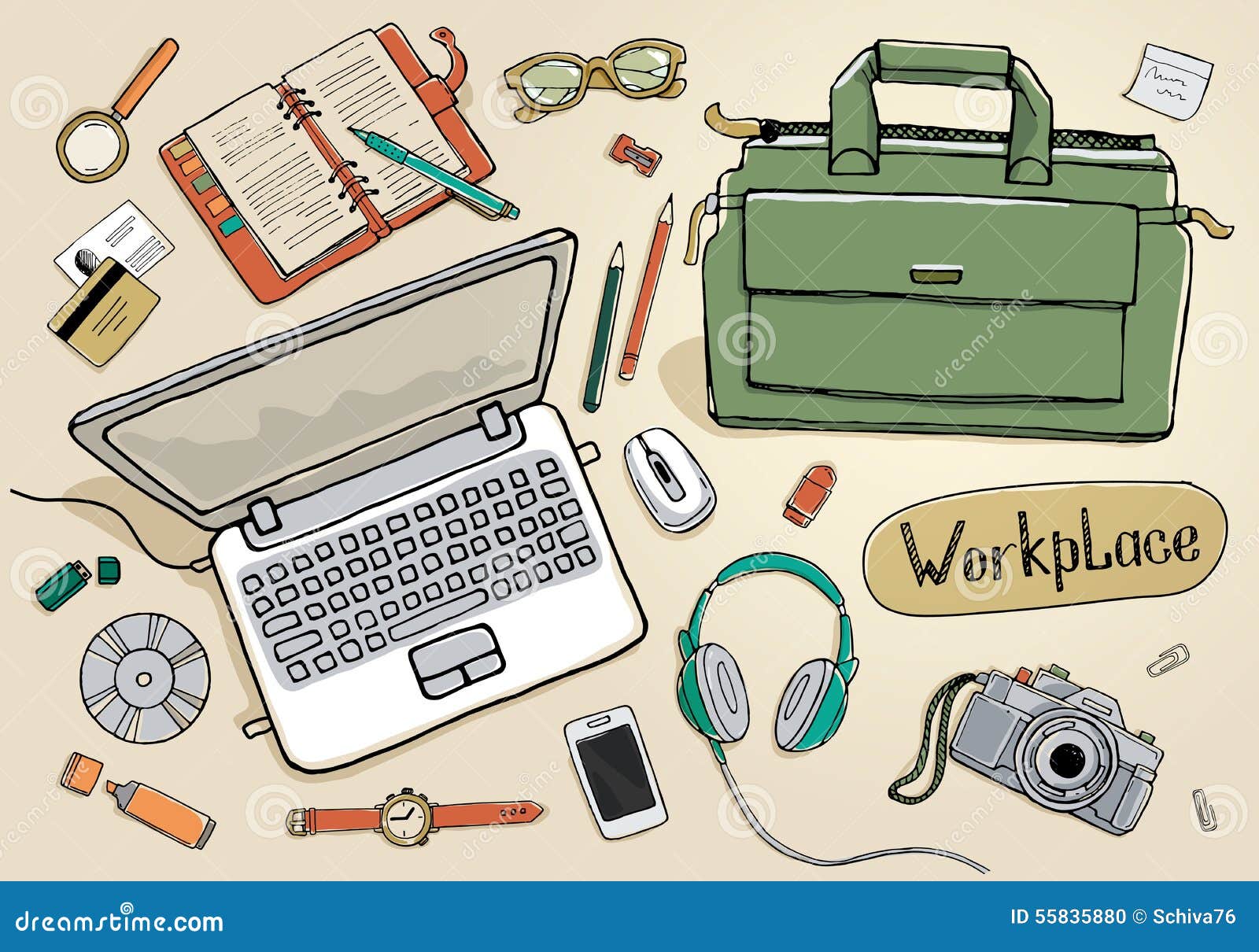 Workspace stock vector. Illustration of eraser, computer - 55835880