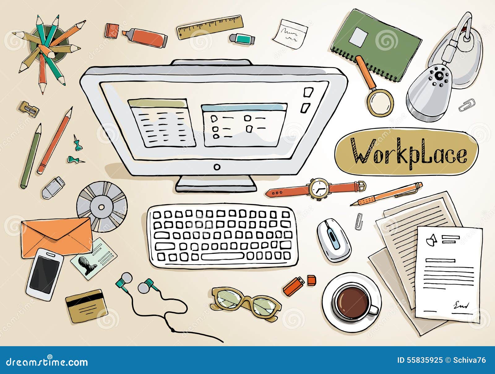 Workspace stock vector. Illustration of document, business - 55835925