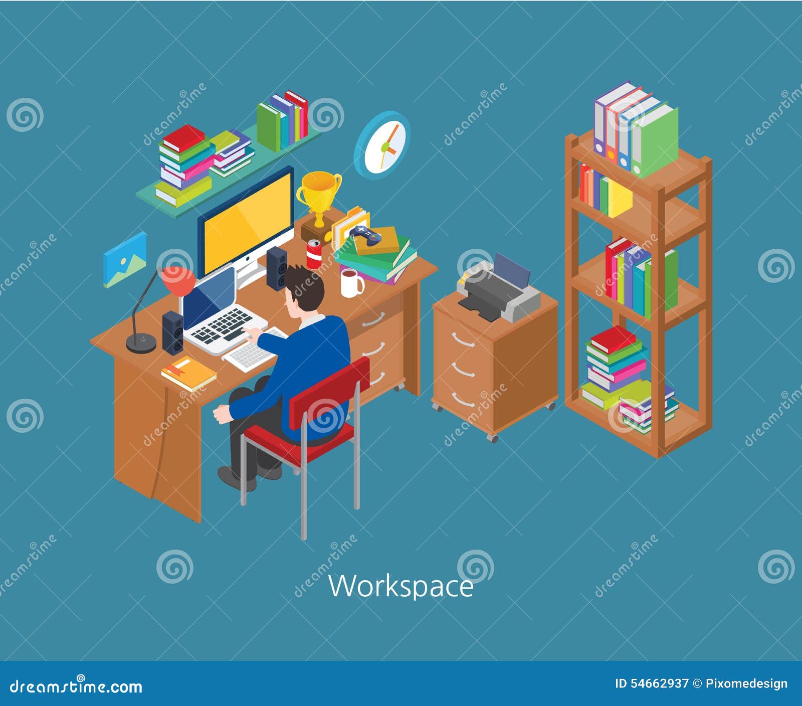 Workspace Concept Design 3d Isometric Illustration Stock Illustration ...