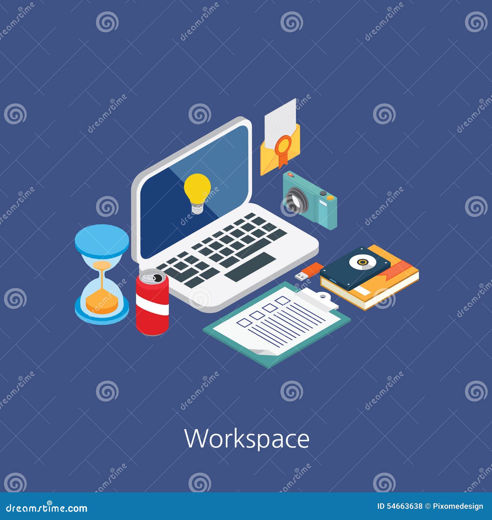Workspace Concept Design 3d Isometric Illustration Stock Illustration ...