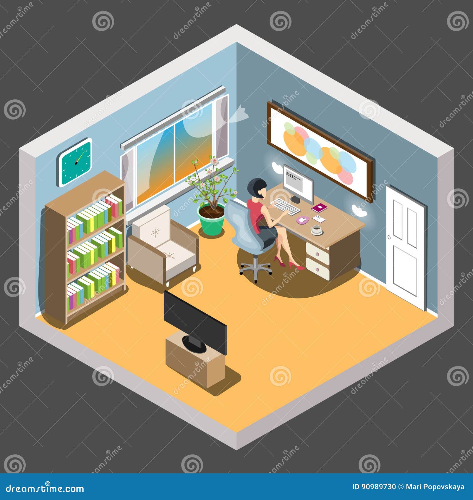 Workspace Concept Design Isometric Stock Vector - Illustration of ...