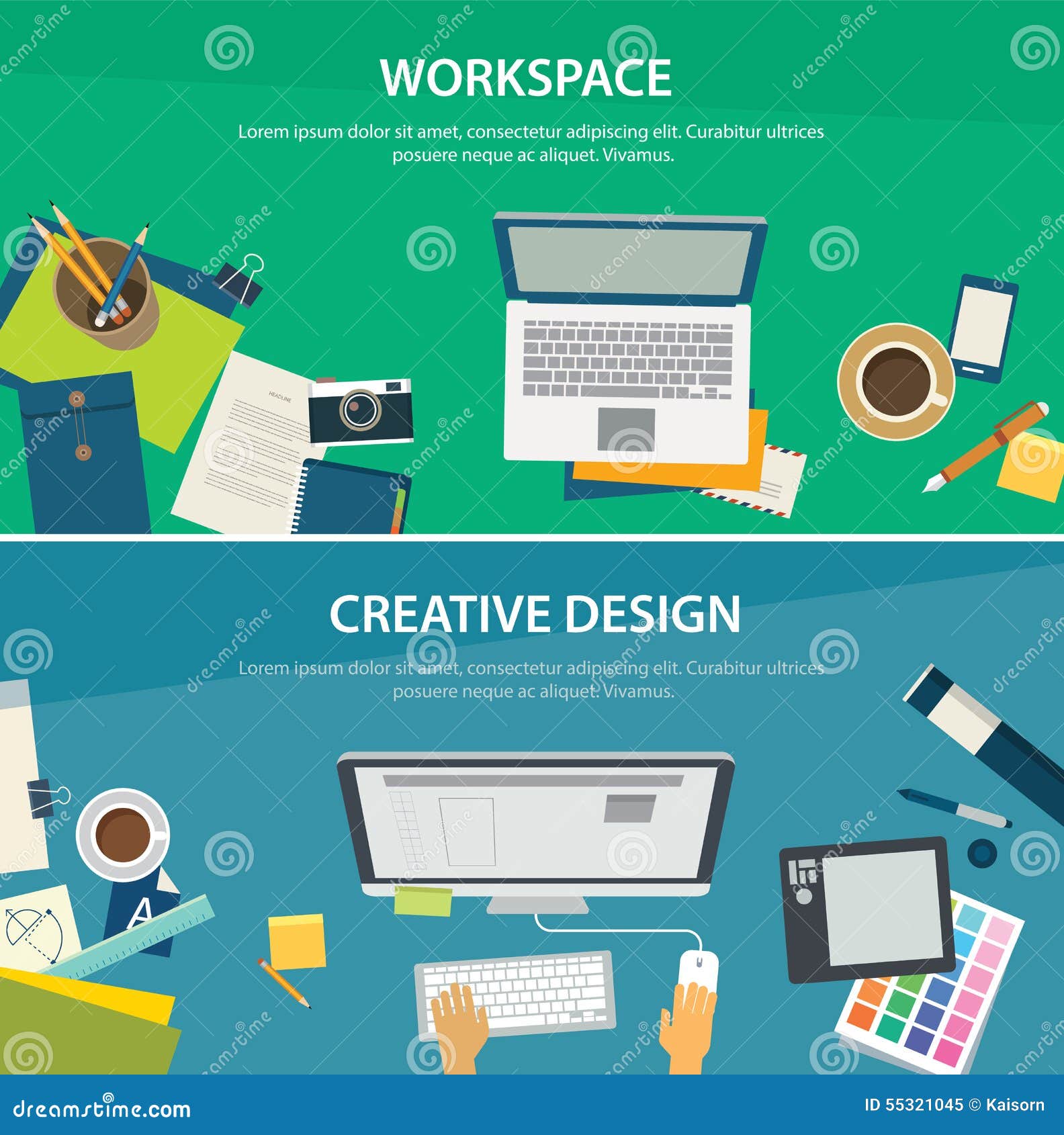 Workspace and Creative Design Banner Template Stock Vector ...