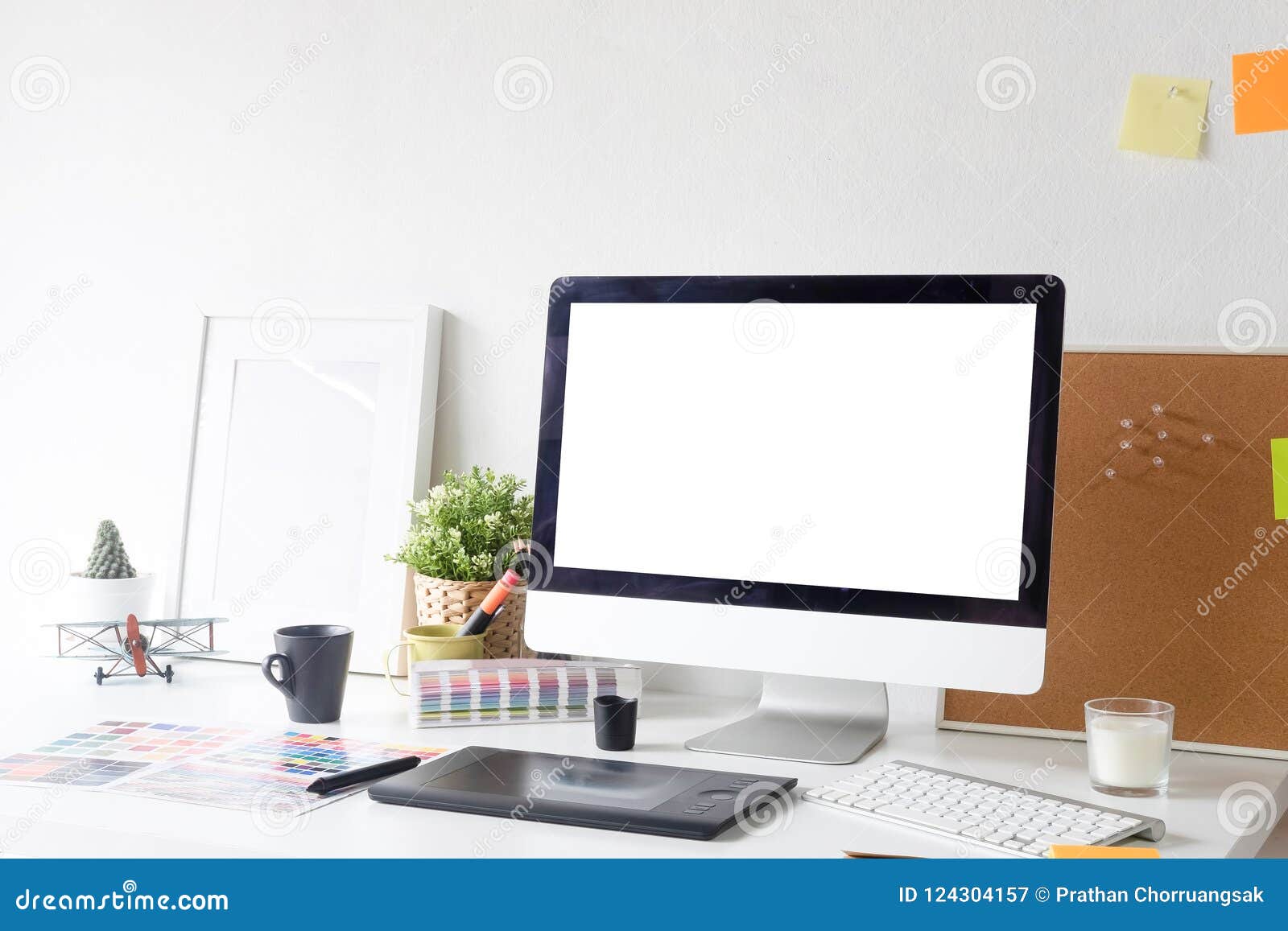 Workspace Creative Graphic Designer Table with Mockup Computer a Stock ...