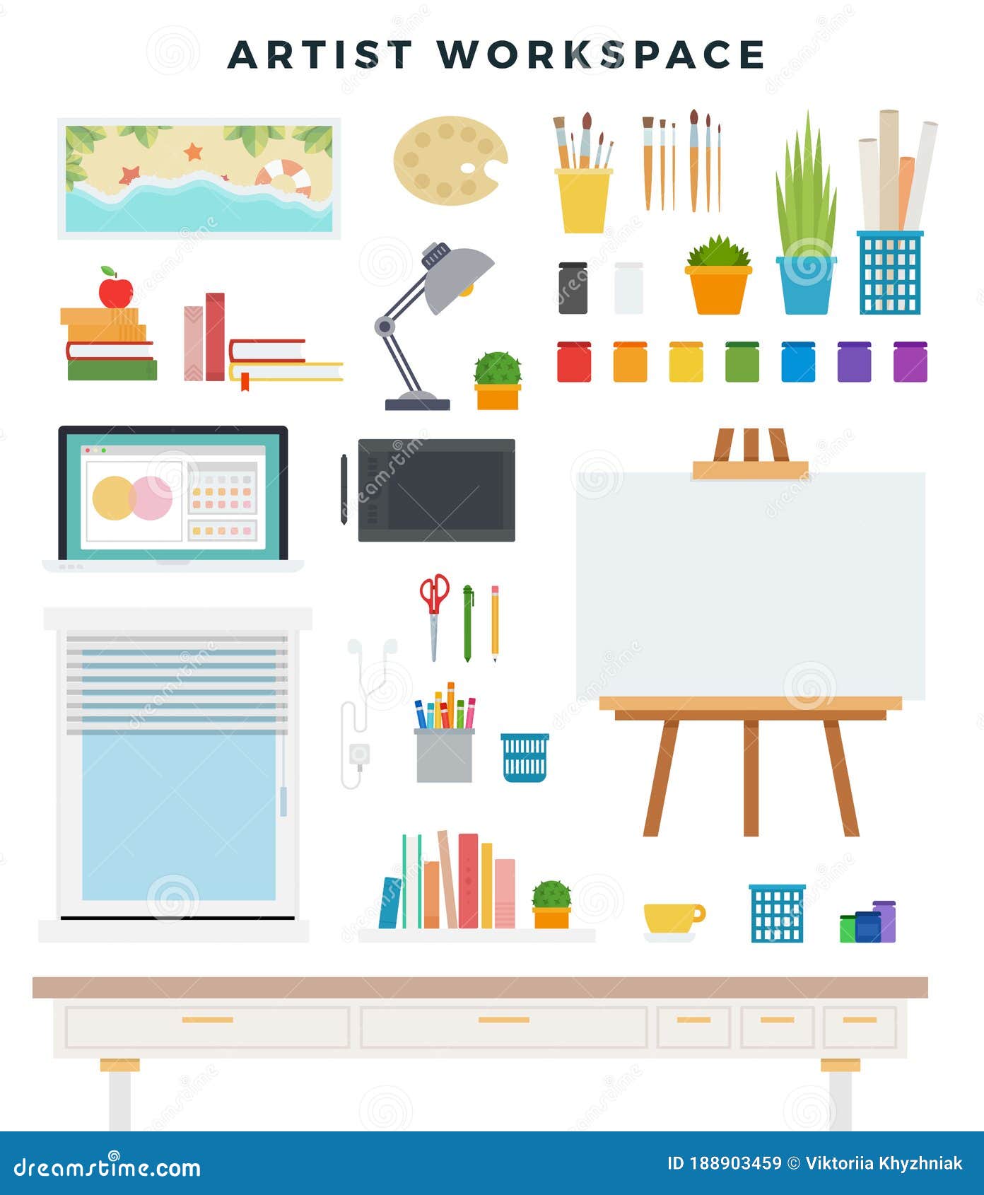 Workspace of Creator, Artist, Designer, Set of Elements. Everything for ...