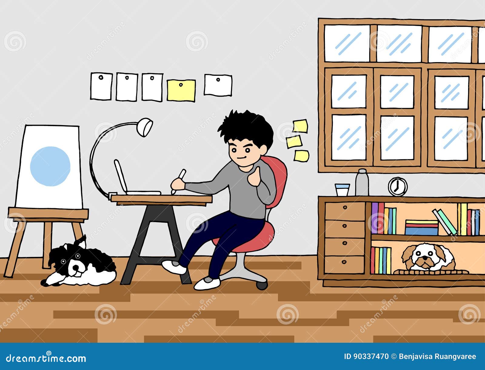 Workspace Design Cartoon Character Drawing Hand Drawn Vector Stock ...