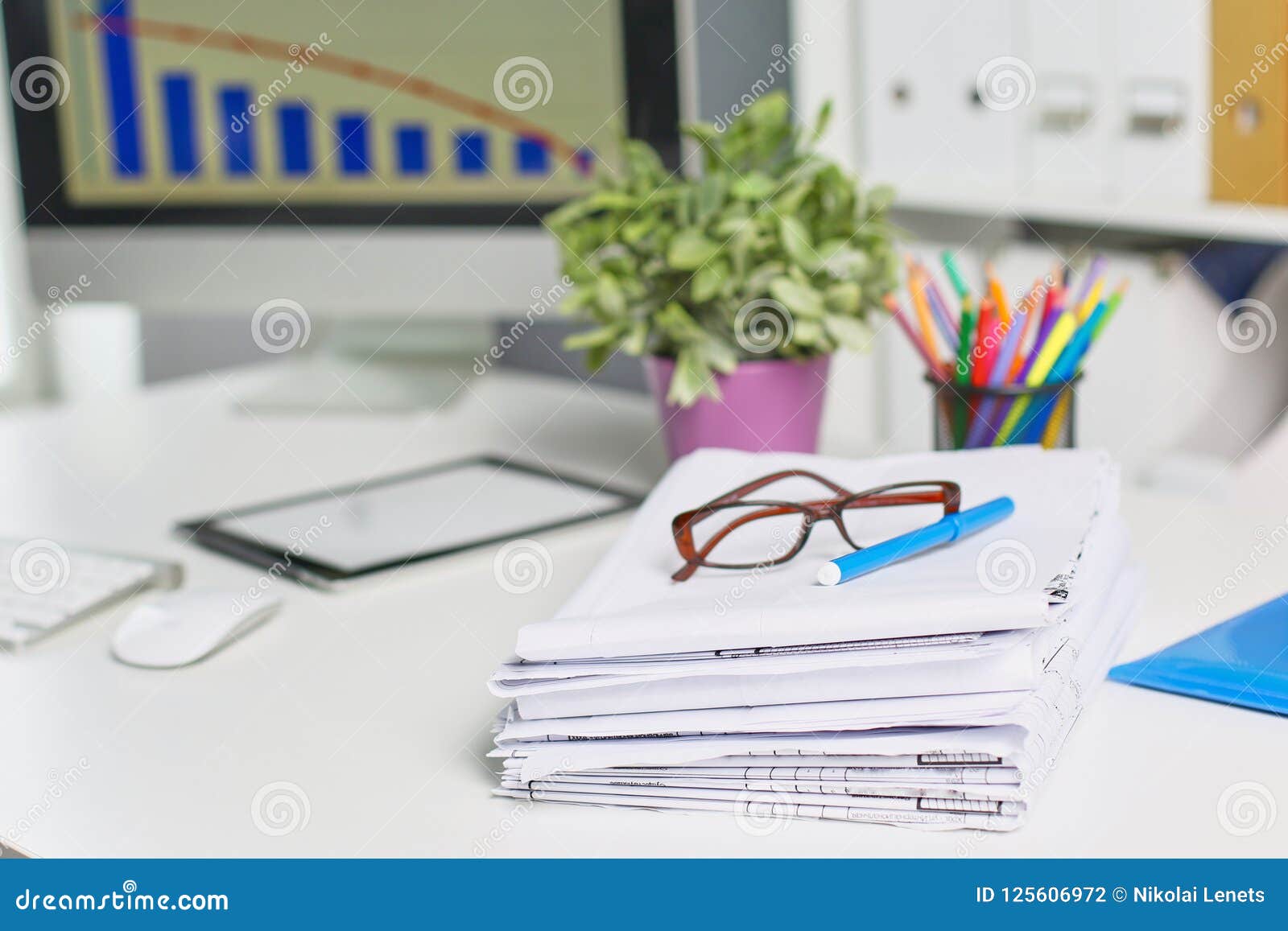 Workspace Desktop, Documents on the Office Table Stock Photo - Image of ...