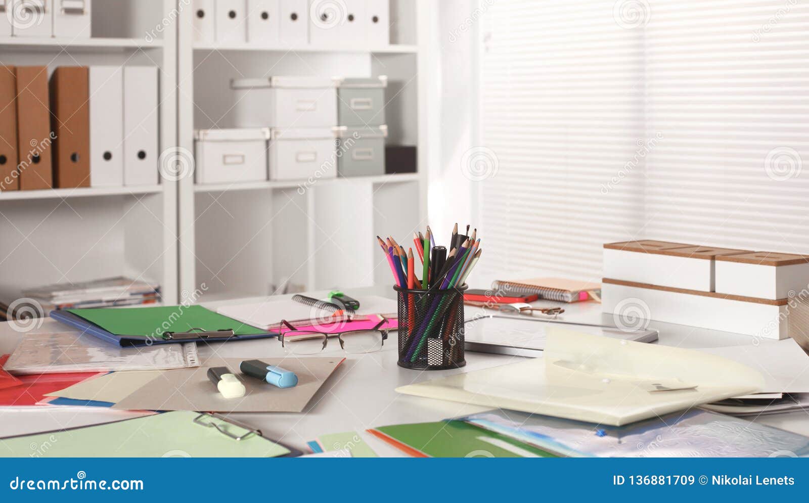 Workspace Desktop, Documents on the Office Table Stock Image - Image of ...