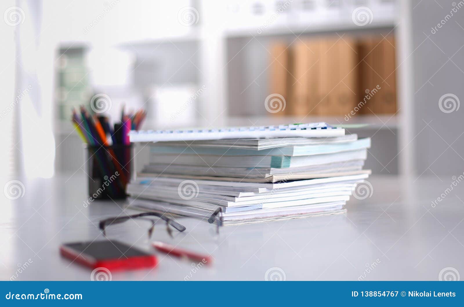 Workspace Desktop, Documents on the Office Table Stock Image - Image of ...