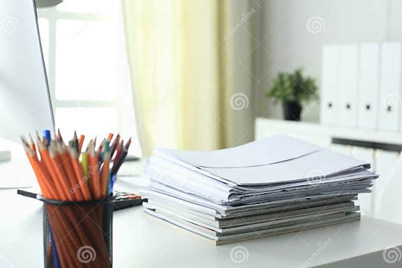 Workspace Desktop, Documents on the Office Table Stock Photo - Image of ...