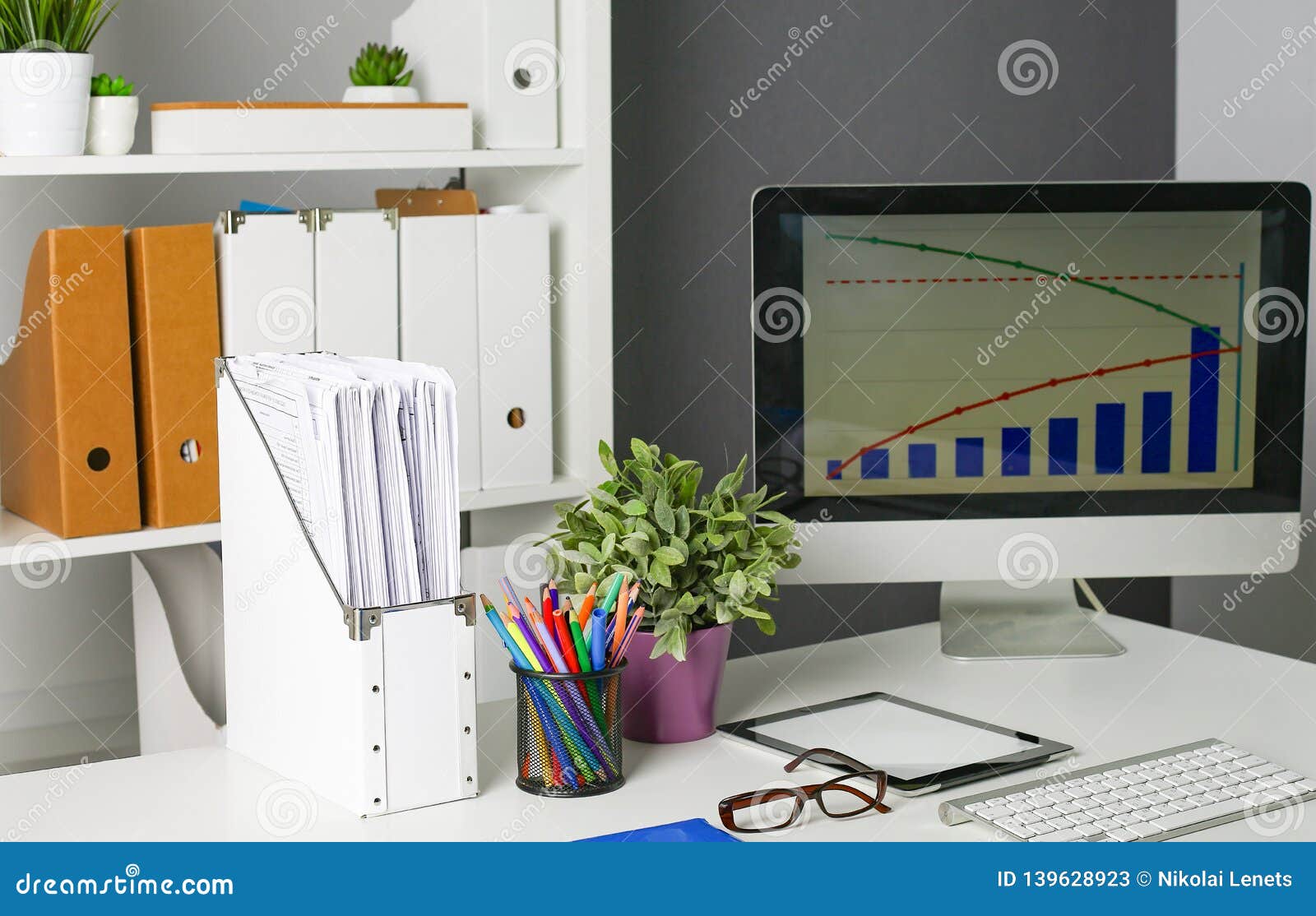 Workspace Desktop, Documents on the Office Table Stock Image - Image of ...