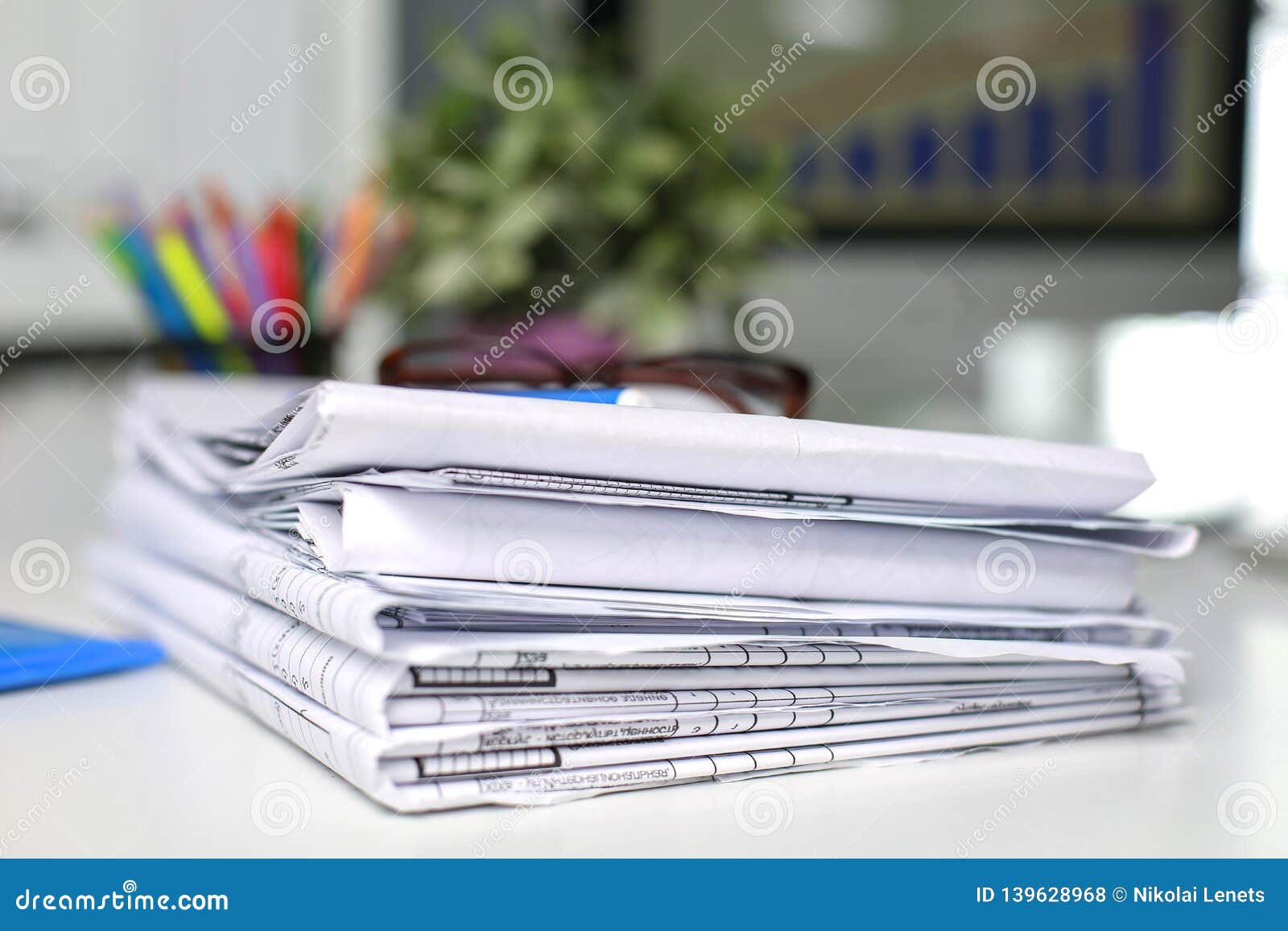 Workspace Desktop, Documents on the Office Table Stock Photo - Image of ...