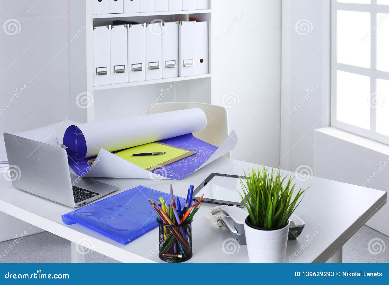 Workspace Desktop, Documents on the Office Table Stock Image - Image of ...