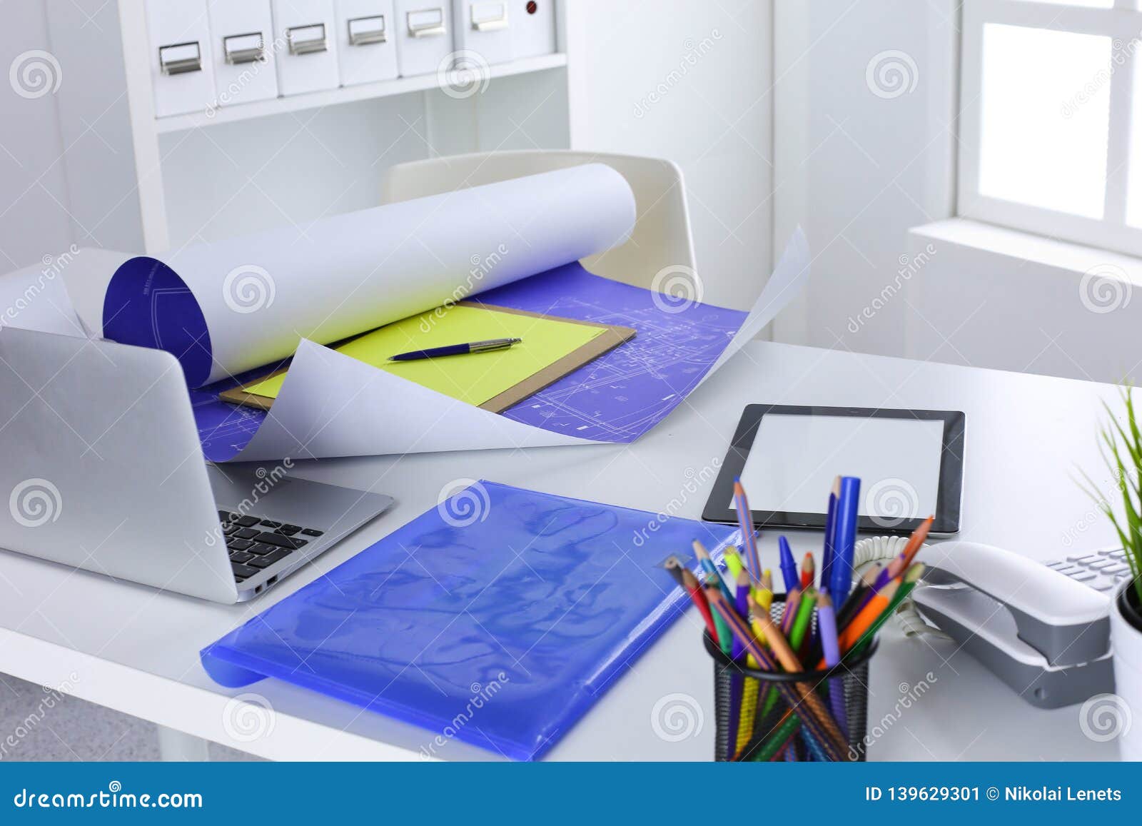 Workspace Desktop, Documents on the Office Table Stock Image - Image of ...