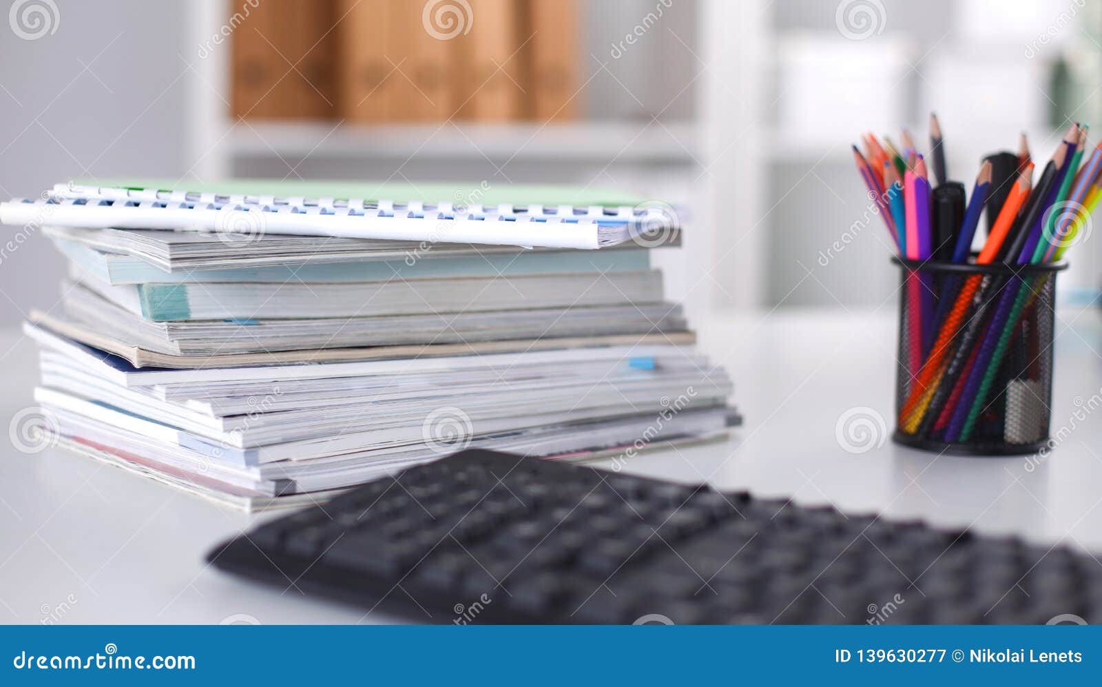 Workspace Desktop, Documents on the Office Table Stock Image - Image of ...
