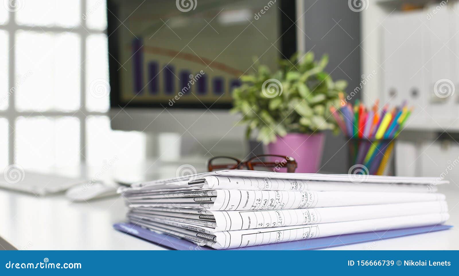 Workspace Desktop, Documents on the Office Table Stock Image - Image of ...