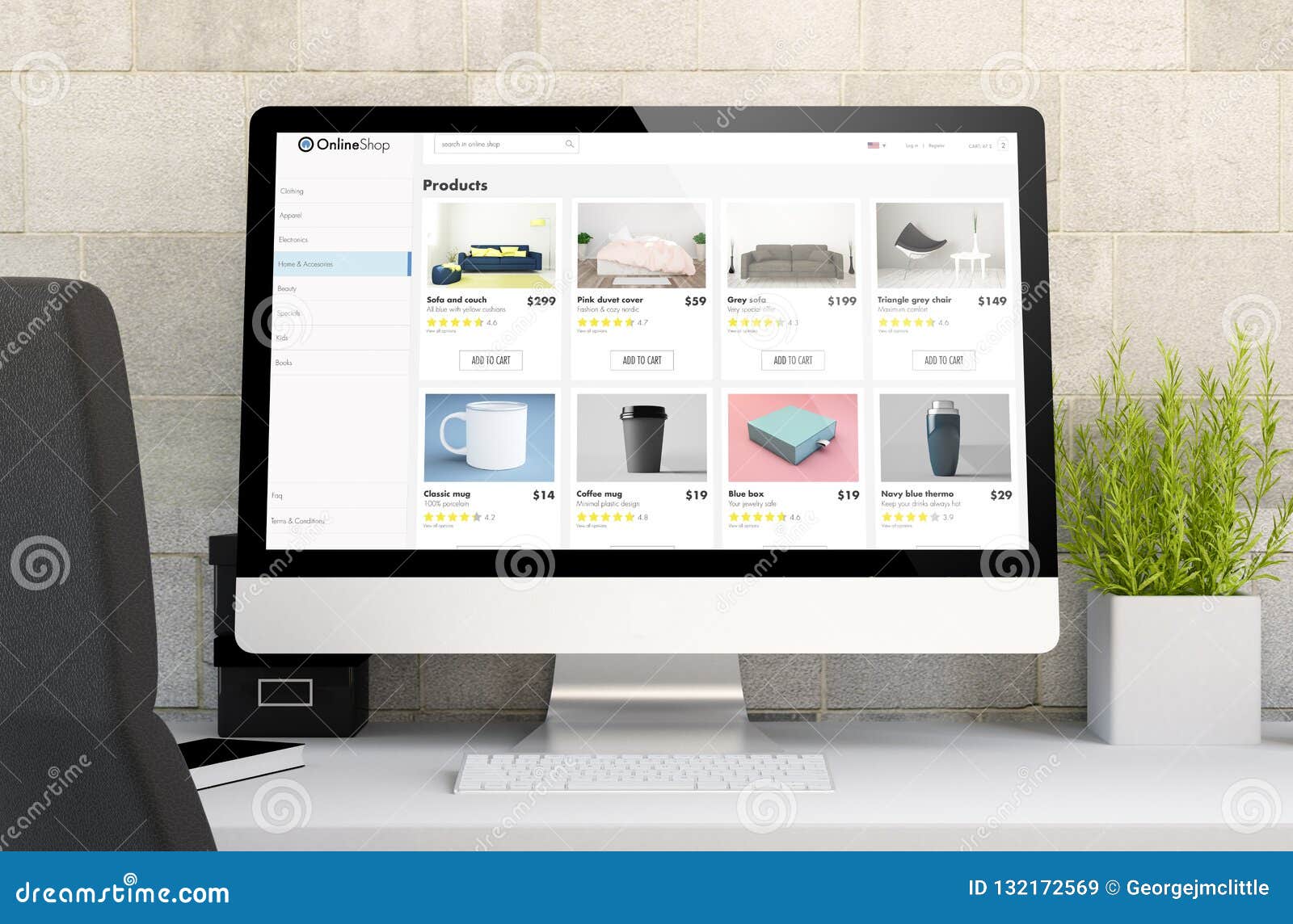 Workspace with Eshop Design Stock Image - Image of monitor, deal: 132172569