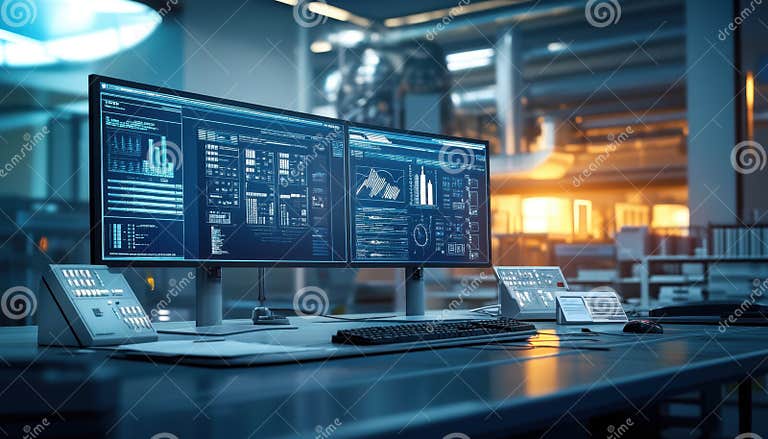 Advanced Data Analysis Workspace with Multiple Monitors and Digital ...
